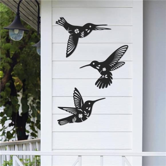 Accents | Metal Hummingbird Wall Art Decorblack Metal Wall Artbird Wall ...